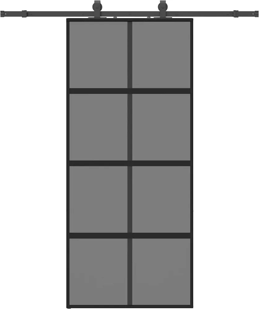 Posuvné dveře se sadou kování černé 90x205 cm Tvrzené sklo 3375836