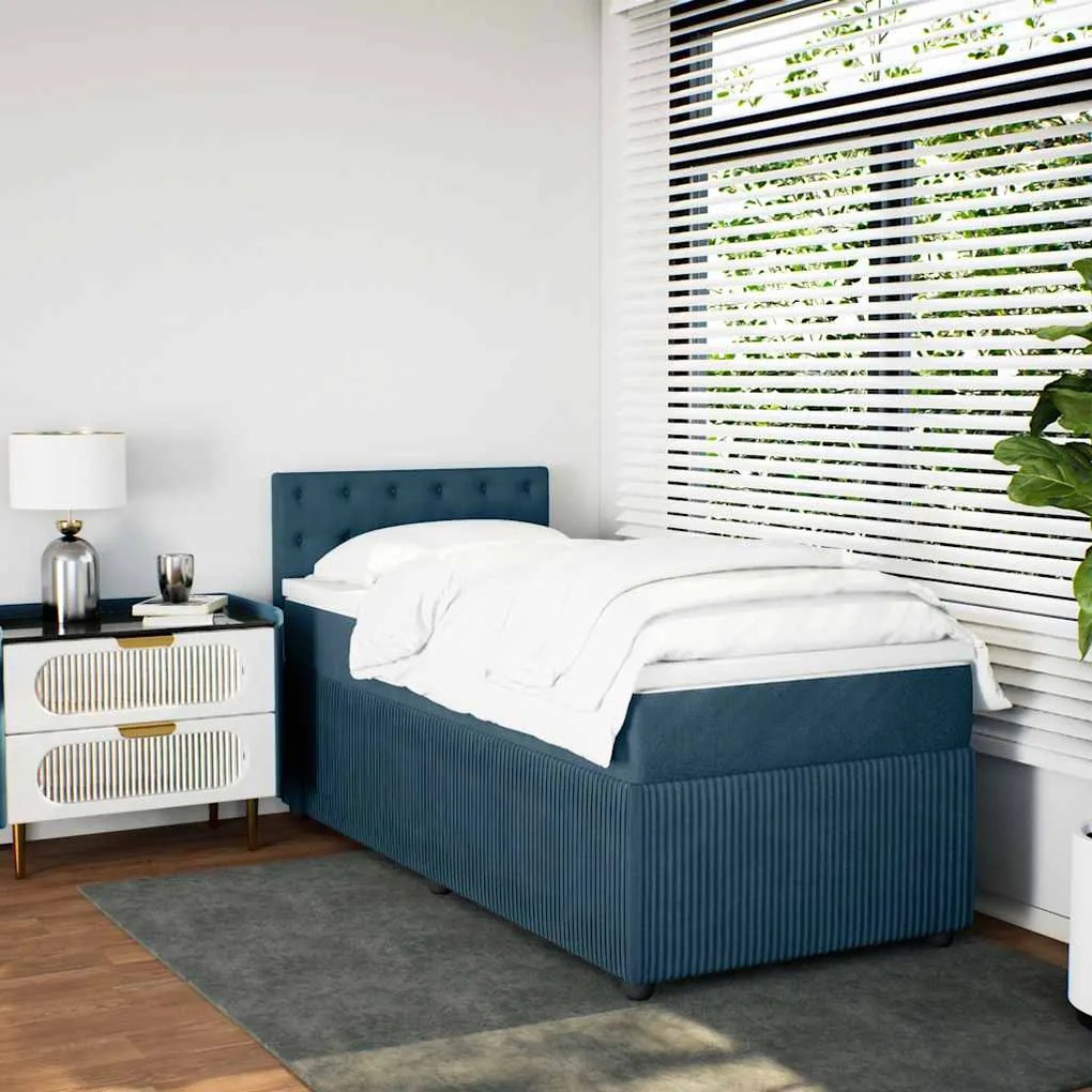 Box spring postel s matrací modrá 100 x 200 cm samet 3289978