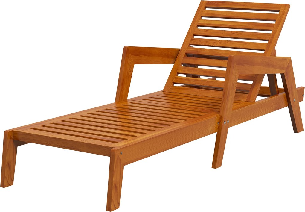Outsunny Zahradní Lehátko, Dřevěné Lehátko, Polohovací Křeslo, Voděodolné Relaxační Křeslo pro Balkón a Terasu, nosnost do 120 kg, Oranžová, 66 x 190