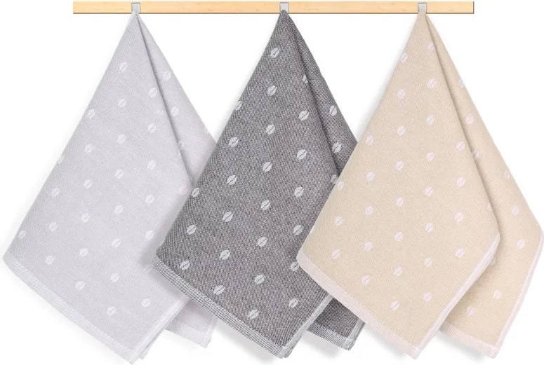 Bellatex Kuchyňské utěrky sada 3 kusů 50x70 cm Kávová zrna Béžová,Šedá