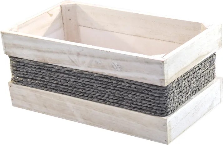 Vingo Bílá dřevěná bedýnka zdobená šedým provázkem Rozměry (cm): 25x17, v. 13