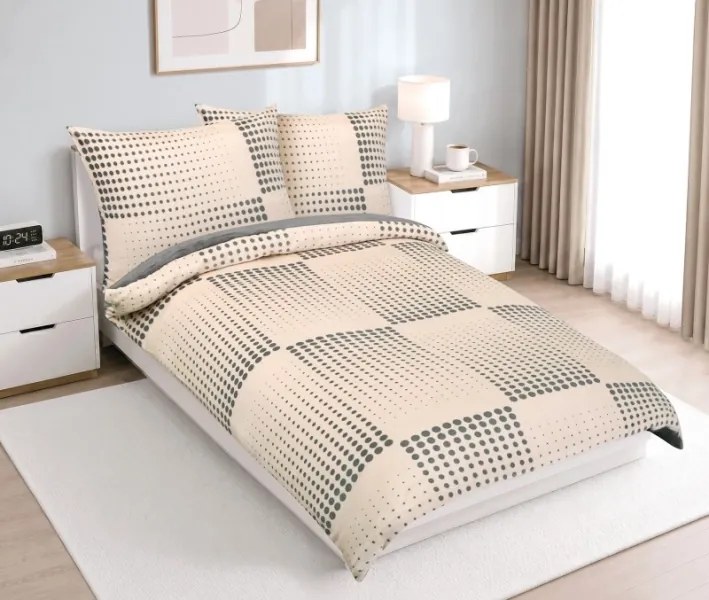 Bellatex Mikroflanelové povlečení 140x200 cm. 70x90 cm Puntík Růžová,Šedá