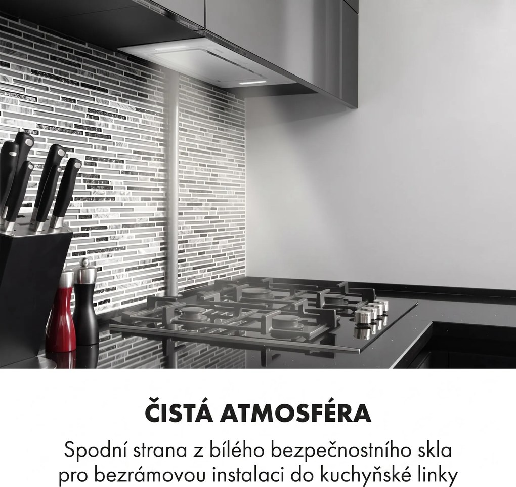 Klarstein Hektor, digestoř, 52 cm, vestavná, 530 m³/h, LED, dotykové ovládání, sklo, bílá
