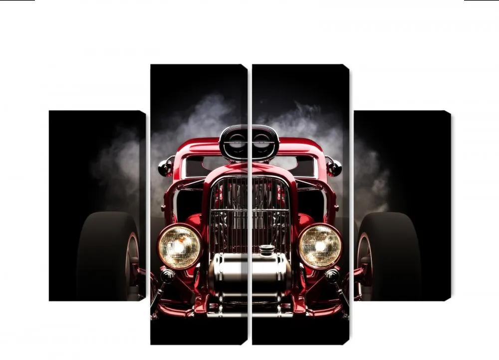 Vícedílný obraz Hot Rod Auto Na Pozadí Kouře Nedostatek Nedostatek Plátno Canvas 200x150