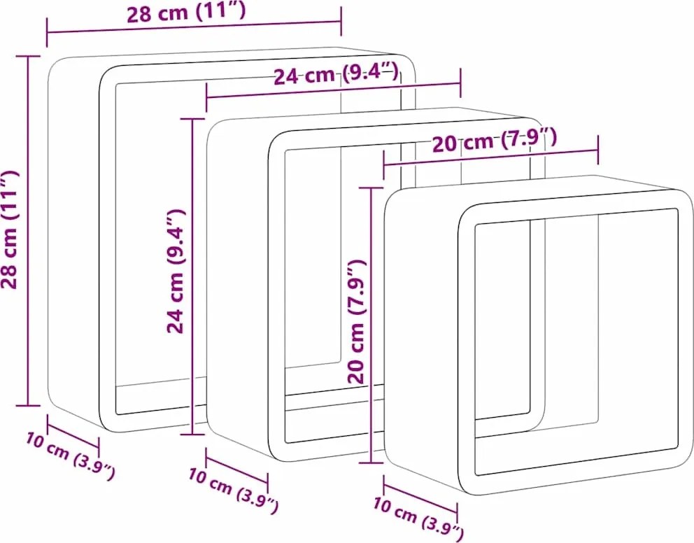 vidaXL Nástěnné police kostky 3 ks MDF [323952] Barva: Bílá