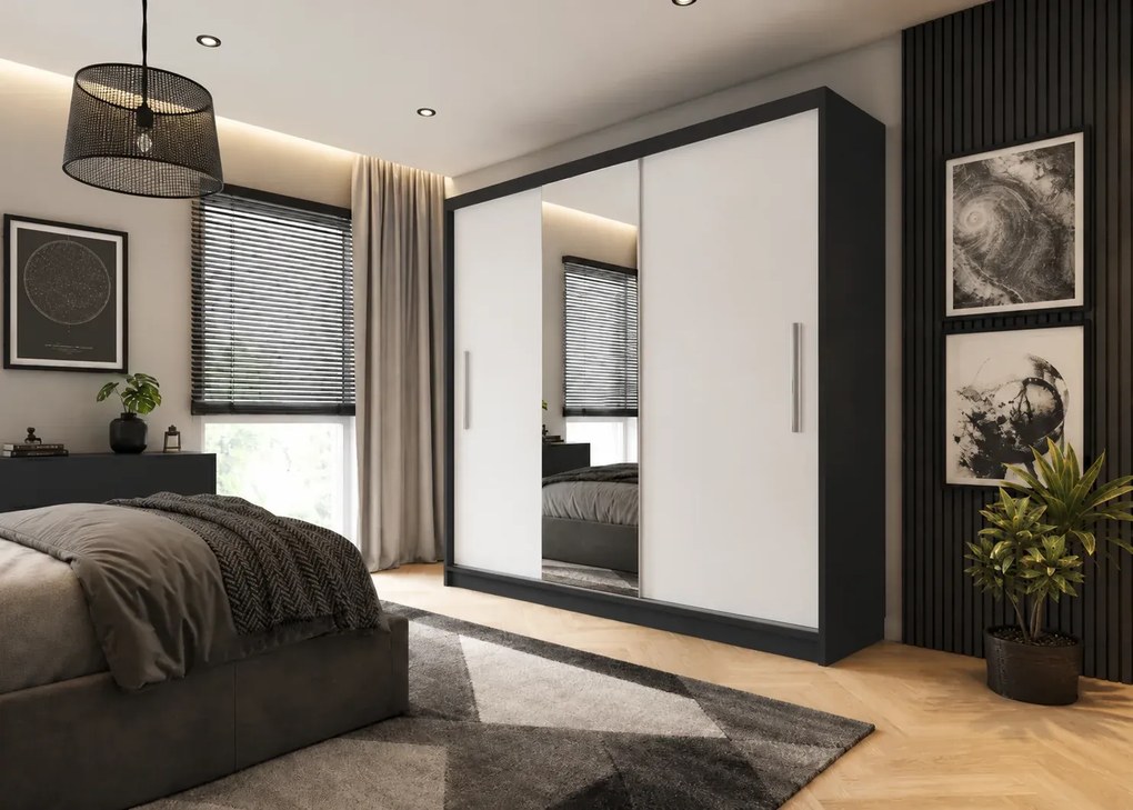 Šatní skříň s posuvnými dveřmi 232 cm se zrcadlem bílá matná  MES PRIMO SZP4/2/1B/2W1L/0/AL