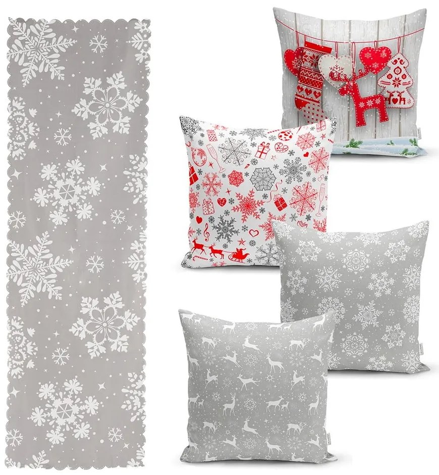 Sada 4 vánočních povlaků na polštář a běhounu na stůl Minimalist Cushion Covers Snowflakes