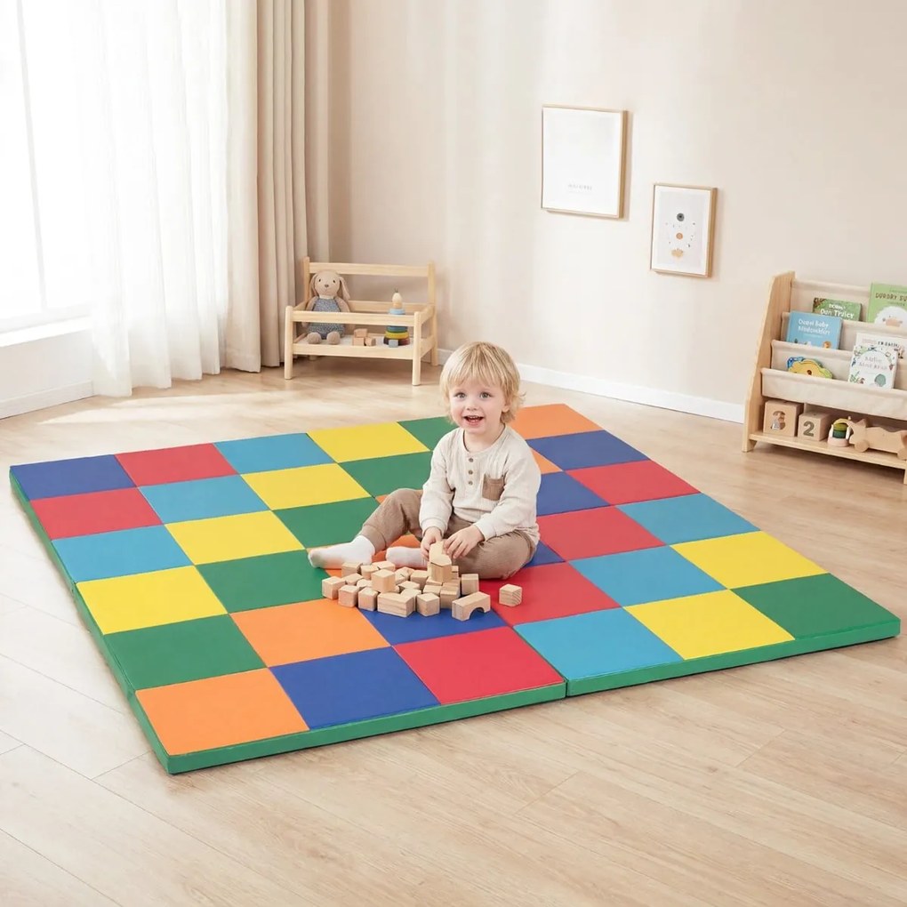 Costway Skládací podložka na hraní pro batolata s umělou kůží a měkkou pěnou