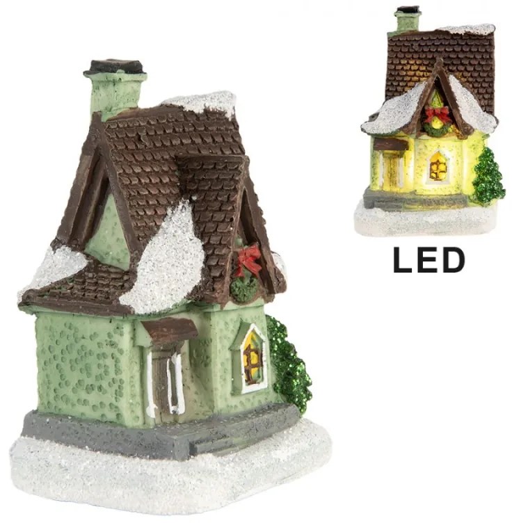 Zelený vánoční dekorační domeček s LED světýlky Hoefkens – 5x5x7 cm