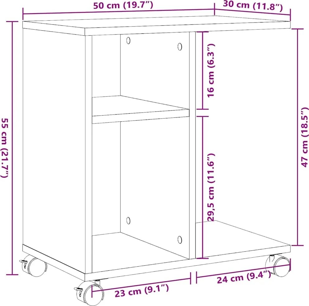 vidaXL Odkládací stolek na kolečkách 50x30x55 cm kompozit [840574] Barva: šedá sonoma