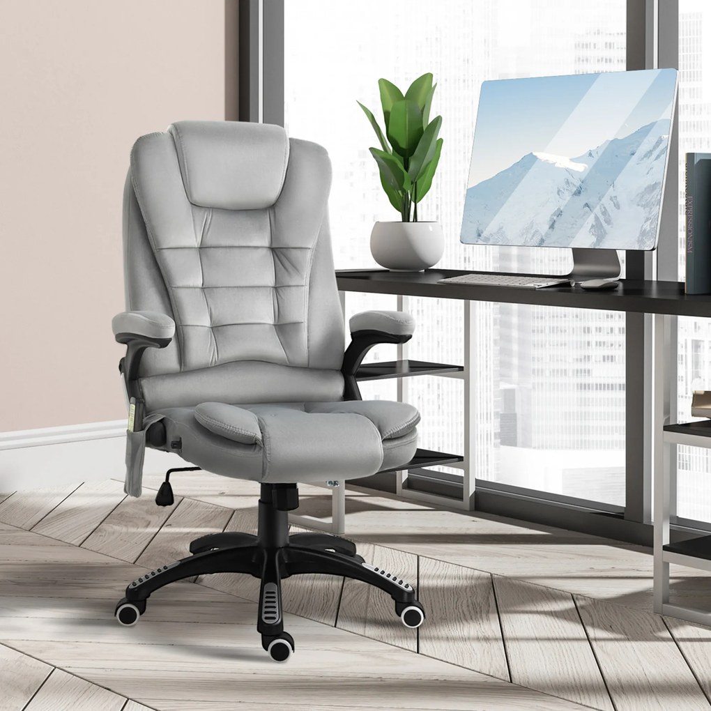 Masážní kancelářské křeslo Vinsetto ergonomické výškově nastavitelné s PU kolečky v šedé barvě pro pohodlnou práci a relaxaci
