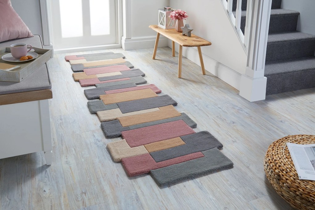 Flair Rugs, Běhoun Abstract Collage Pastel, 60x230, růžová, chodba / předsíň
