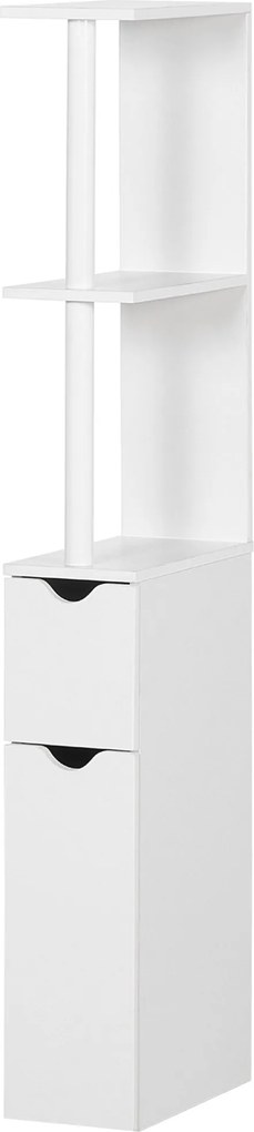 Kleankin Koupelnová Sloupová Skříňka s Dvířky a Otevřenými Policemi - Moderní Koupelnová Skříňka 15,2x29,8x118 cm Bílá