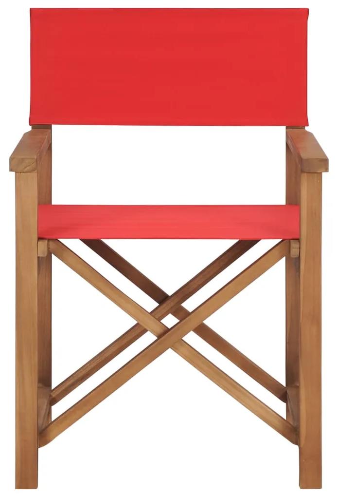 Režisérská židle masivní teakové dřevo červená,  47414