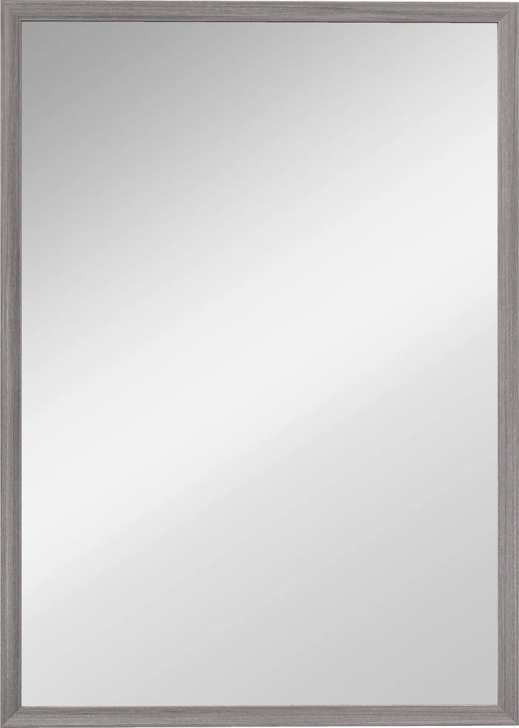 HOMCOM zrcadlo na stěnu 50 × 70 cm – obdélníkové dekorativní závěsné zrcadlo do ložnice, koupelny, obýváku a předsíně, šedý rám