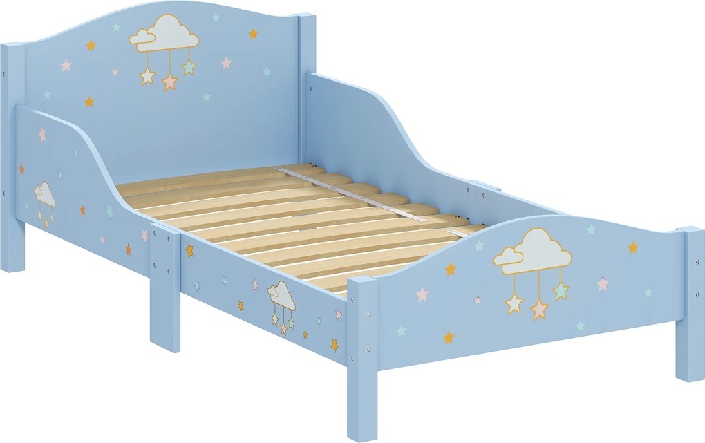 AIYAPLAY Montessori dětská postel 3-6 let, 146x76,5 cm, boční zábrany proti pádu, tvar obláčku pro dětský pokoj, modrá