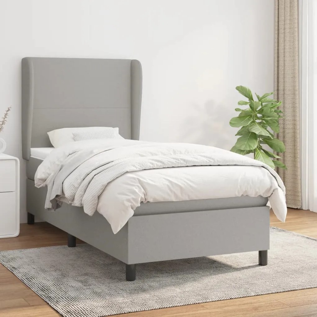 Box spring postel s matrací světle šedá 90x190 cm textil 3127765