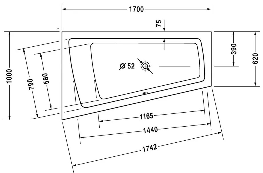 Duravit Paiova - vana do levého rohu 170x100 cm 700212000000000