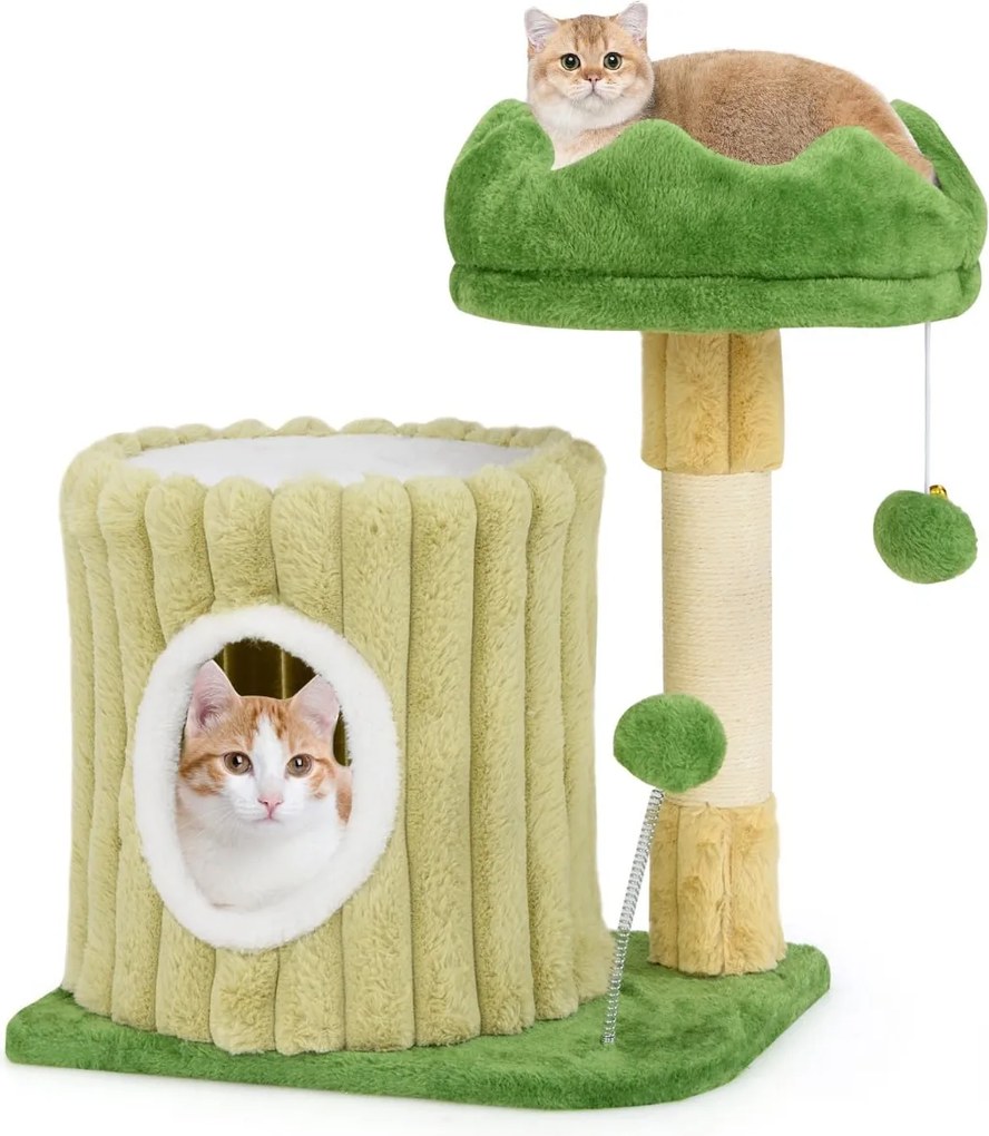 Costway Škrabadlo Malý kočičí strom s platformou Sisalové škrabadlo Cat Cave a 2