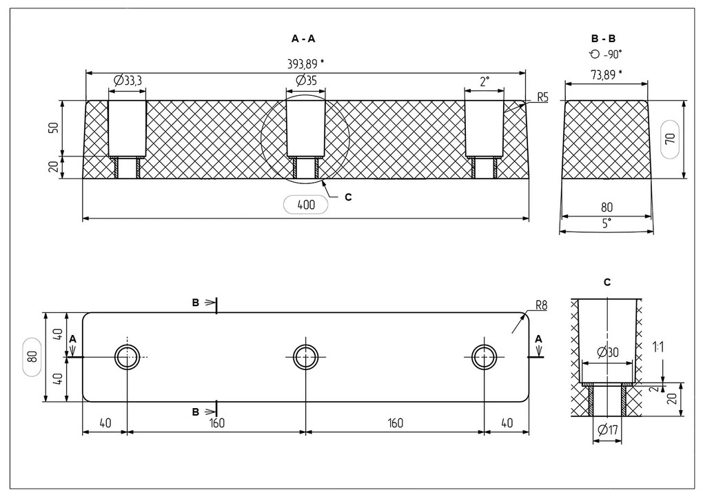 VMBal Gumový doraz na kamion 400 x 70 x 80 mm