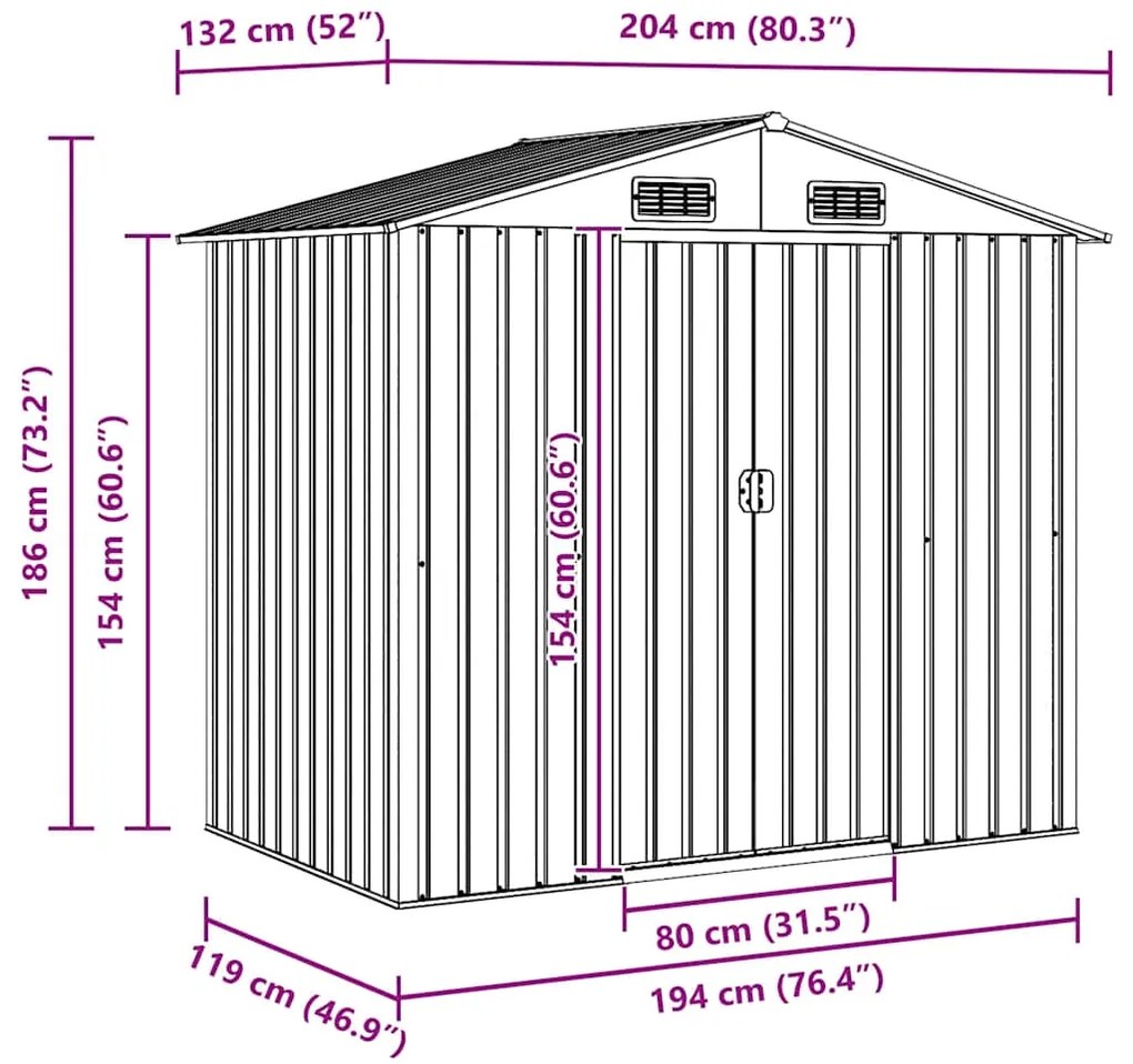 vidaXL Marketos Zahradní domek na nářadí antracitový ocel 204 x 132 x 186 cm