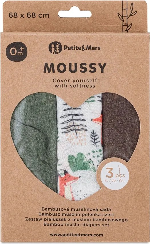 Petite & Mars Sada plen bambusová mušelínová 3 ks Moussy 68 x 68 cm Petite&Mars Botanic Tones