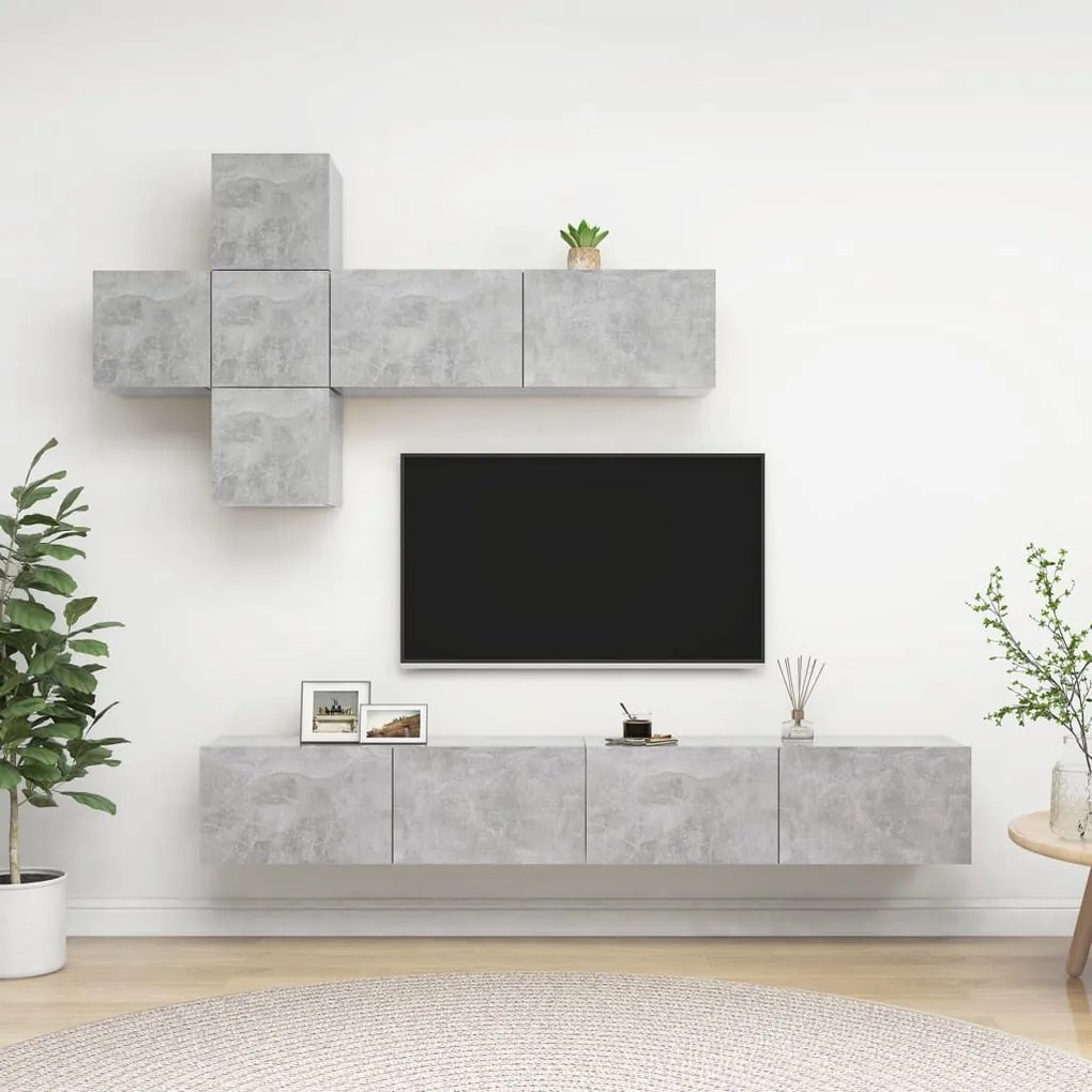 7dílný set TV skříněk betonově šedý dřevotříska 3079129