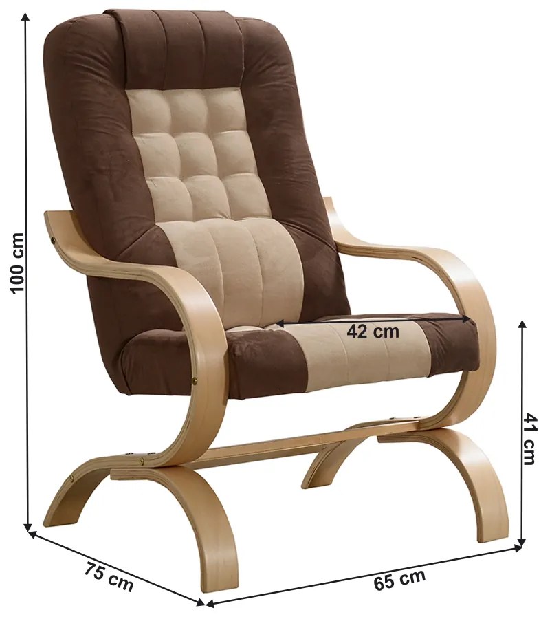 Relaxační křeslo GURU — masiv, látka, buk / hnědá Kondela