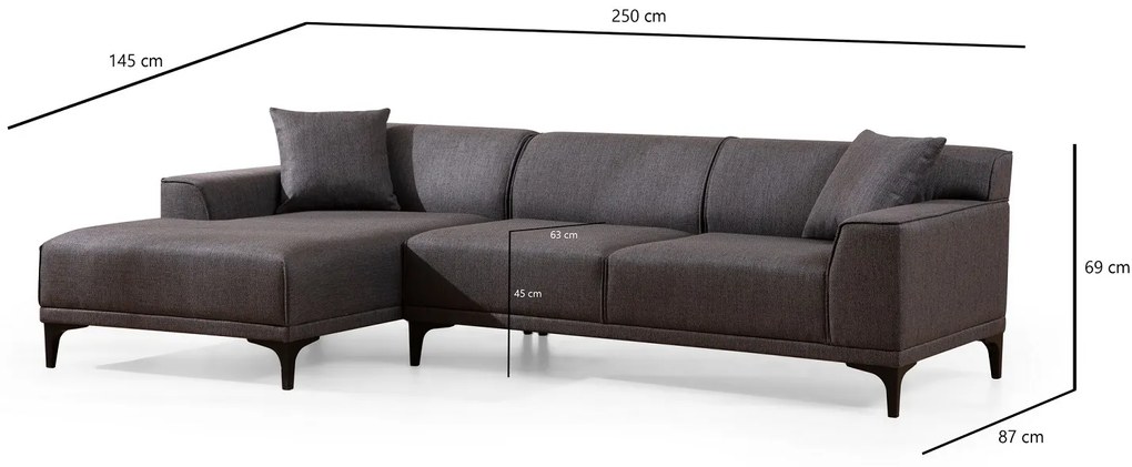 Designová rohová sedačka Dellyn 250 cm antracitová - levá