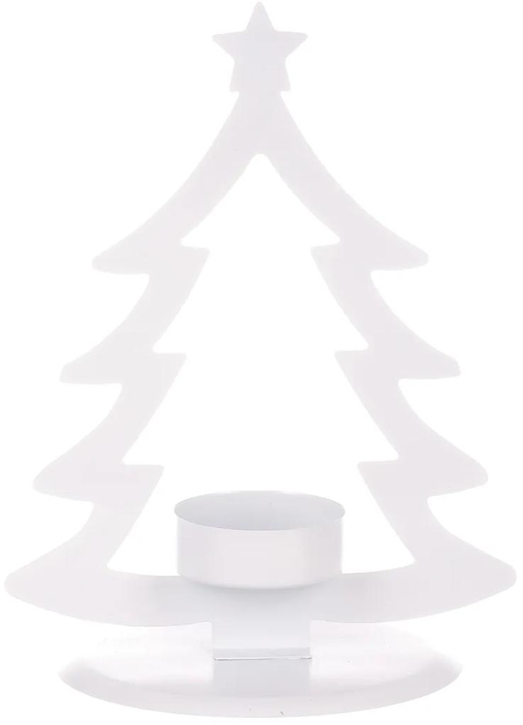Svícen kovový ve tvaru stromku, na čajovou svíčku, matná bílá CP151094-BILA