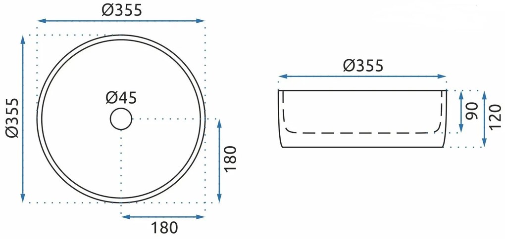 Rea Merida umyvadlo, 35,5 x 35,5 cm, šedá-zlatý okraj, REA-U8550