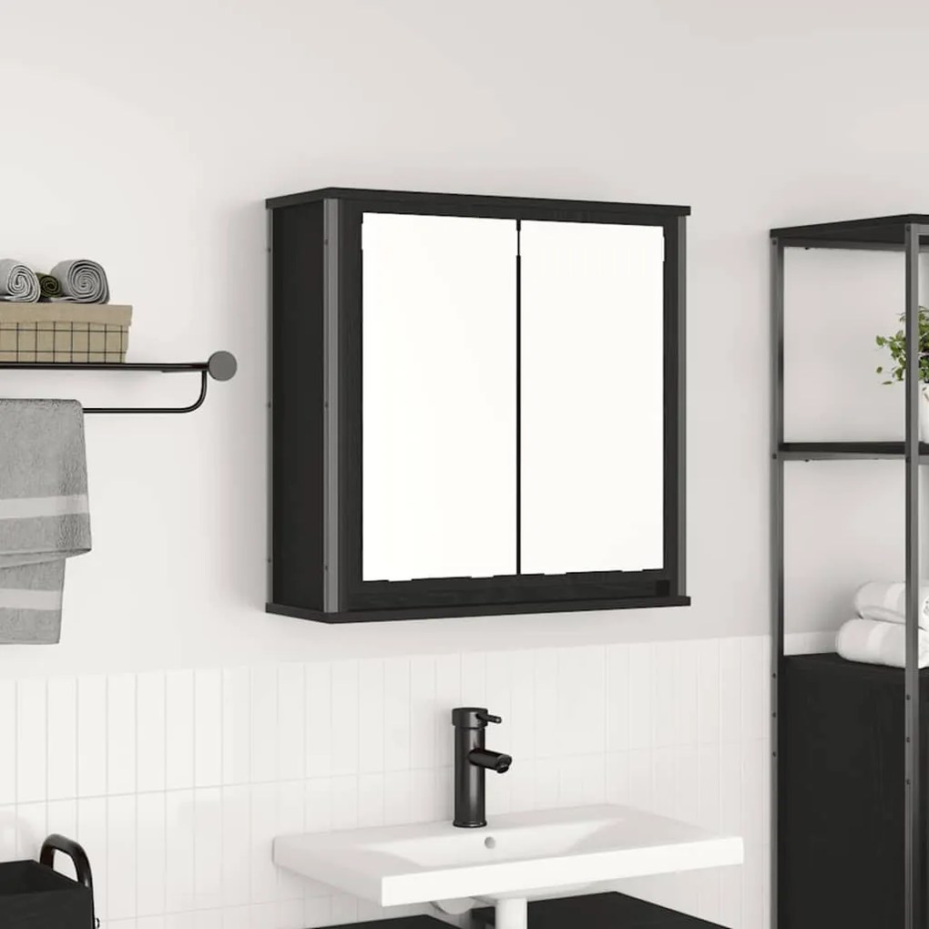 Koupelnová Nástěnná Skříňka Se Zrcadlem Černý Dub 60X21X60 Cm
