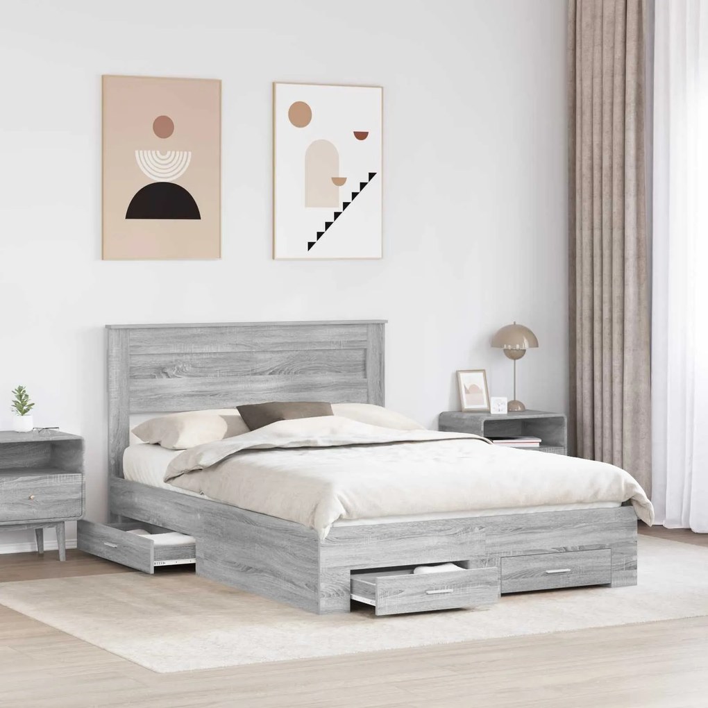 Rám postele s čelo Šedá Sonoma 140 x 190 cm Kompozitní dřevo 3409984