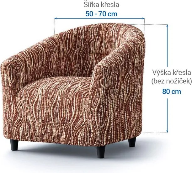 Bielastické potahy UNIVERSO NOVÉ žíhané hnědé klubové křeslo (š. 50 - 70 cm)