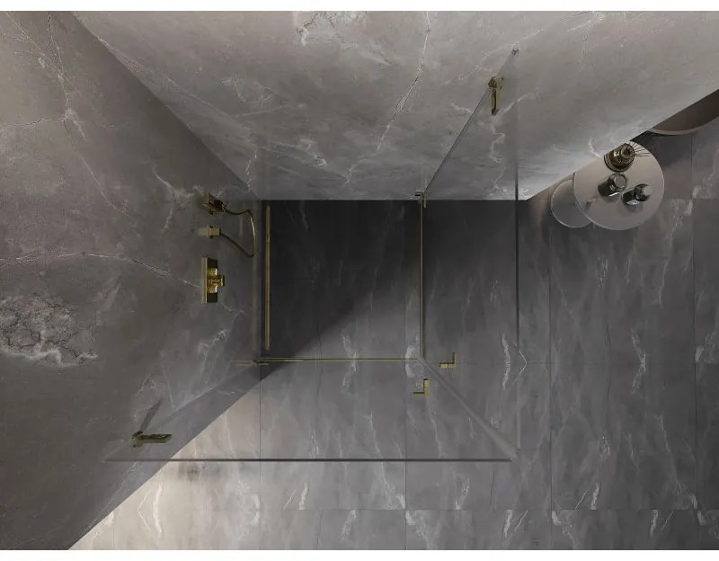 Mexen Lunar-B Duo, výklopný sprchový kout 100 x 100 cm, 8mm čiré sklo, zlatý profil, 832-100L-100P-50-00