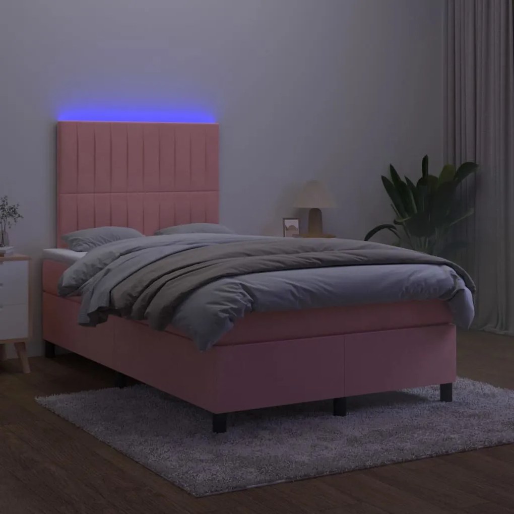 Box spring postel s matrací a LED růžová 120x200 cm samet 3136238