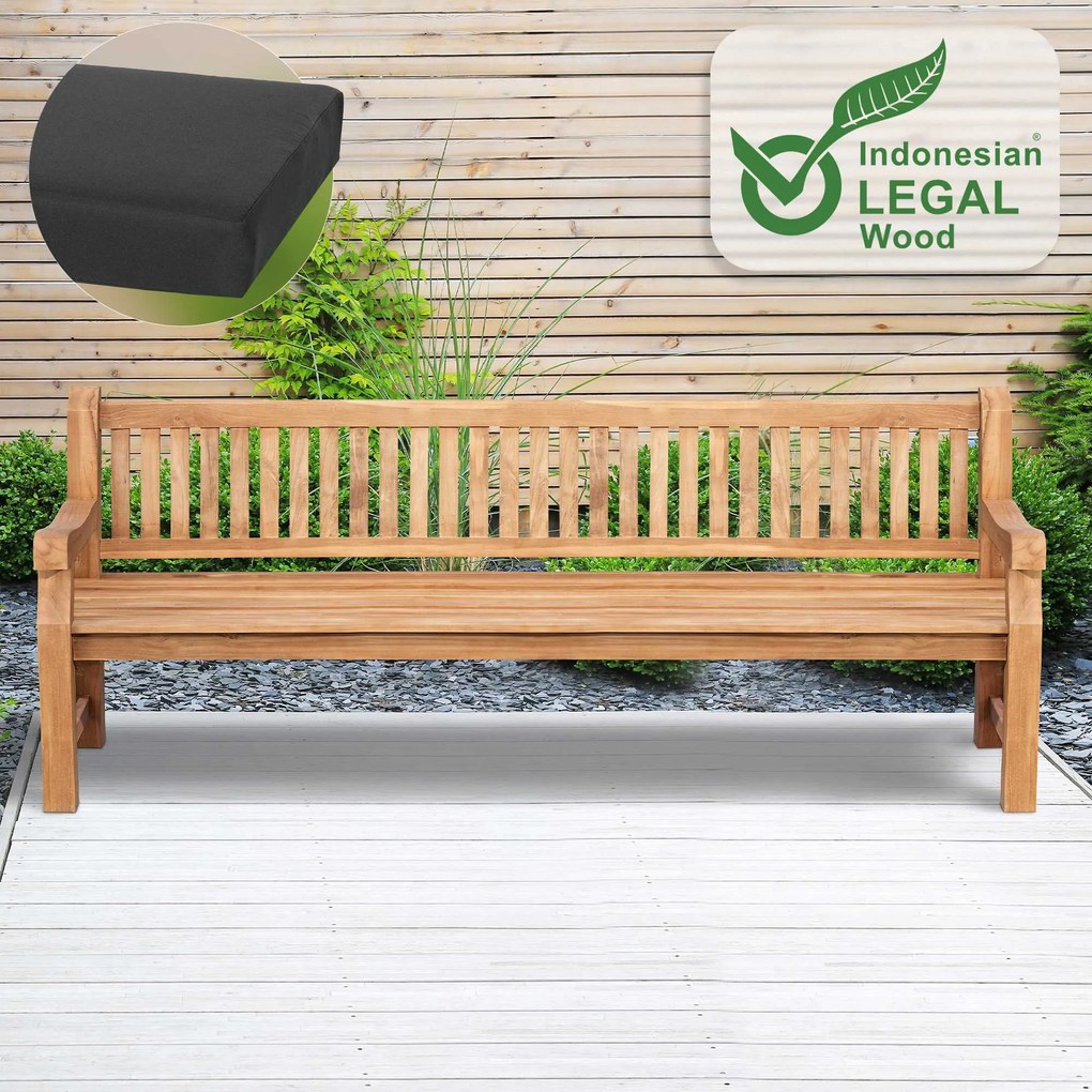 Teaková lavice Jackson s sedací polštář 240 cm + teak – tmavě šedá