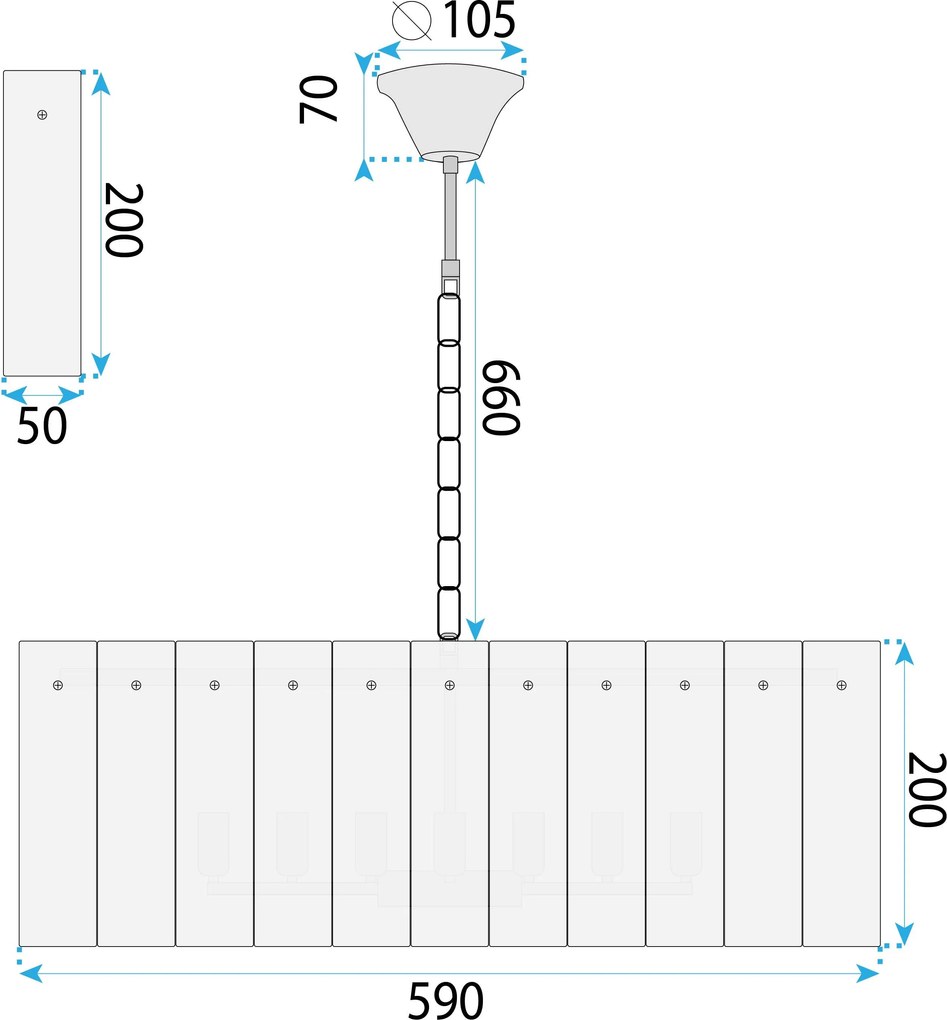 Toolight Toolight, skleněná závěsná svítilna 60cm, 8xE14, APP1779-CP, zlatá, OSW-03629