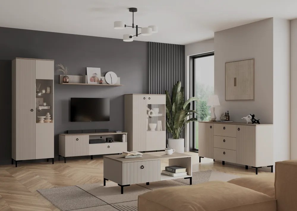 Komoda, šedohnědá Taupe/dub silverjack, DOMCA 3S