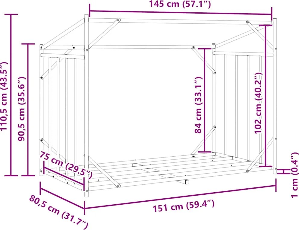 vidaXL Stojan na palivové dřevo s krytem 151x80,5x110,5 cm
