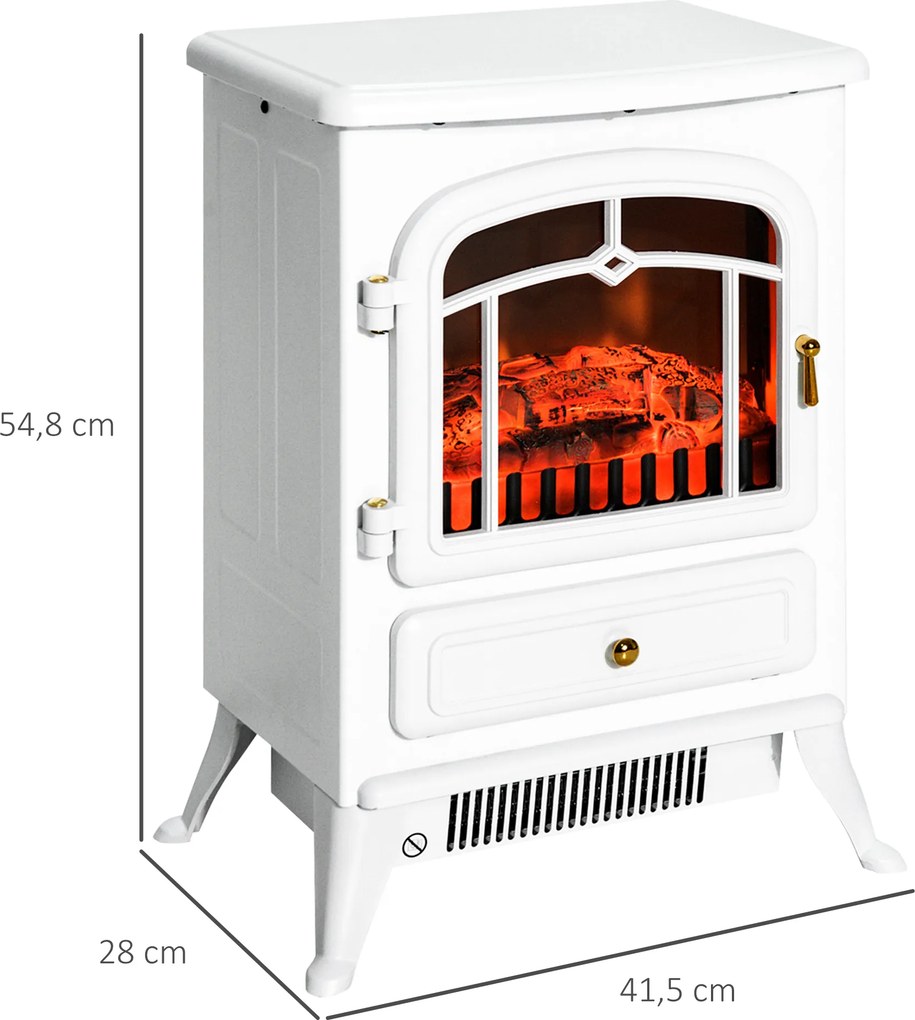 HOMCOM Elektrický krb Kamna s efektem plamene 950/1850W Ochrana proti přehřátí Bílá 41,5x28x54,8cm pro příjemné večery | Aosom.de