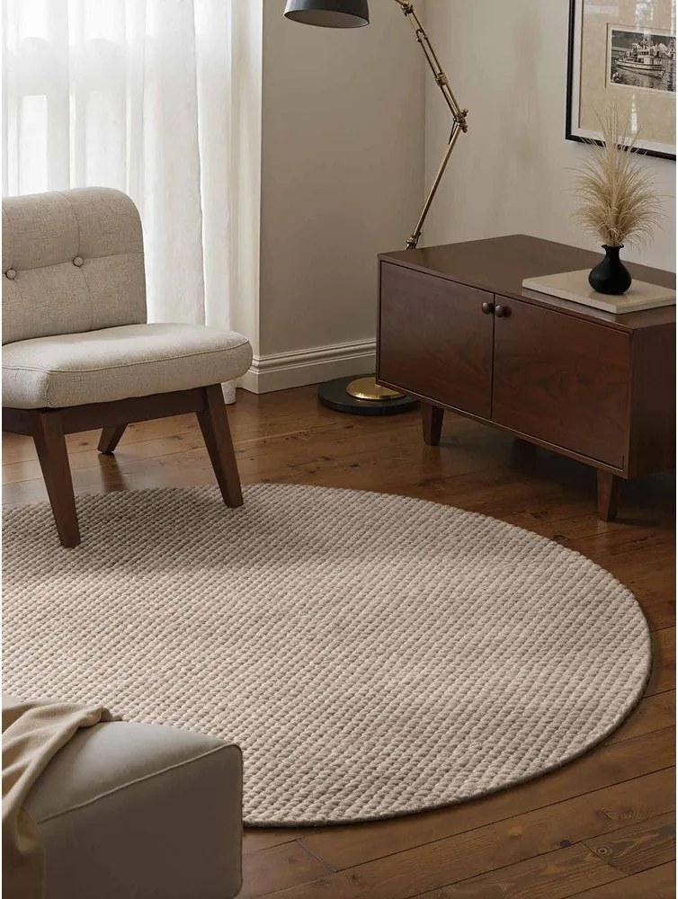 Béžový ručně tkaný vlněný kulatý koberec ø 200 cm Lyon Beans – Elle Decoration