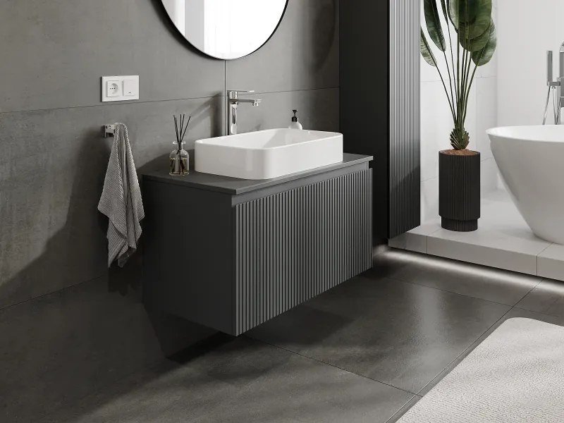 Mexen Rivel, koupelnová skříňka 90 cm, 1 zásuvka, drážkovaná, grafitová matná, 91A20-09047-1-BF66