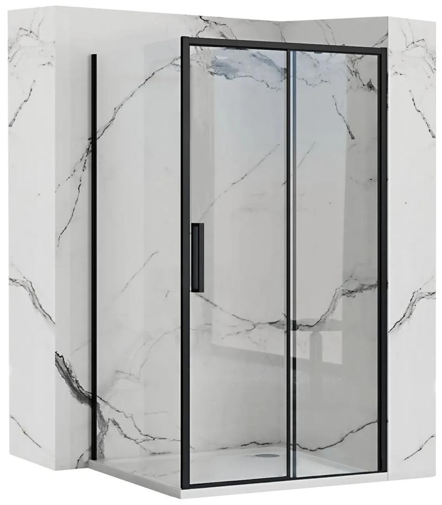 Rea Rapid Slide - sprchový kout s posuvnými dveřmi 120(dveře) x 80(stěna), čiré sklo, černý profil, KPL-09859