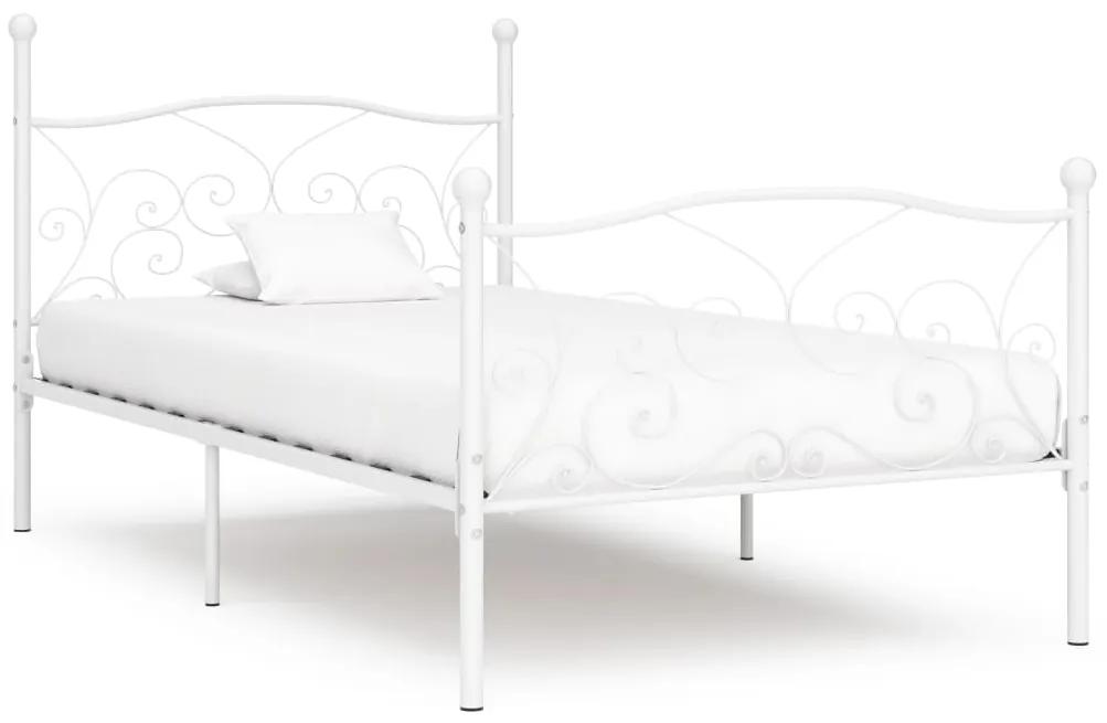 Rám postele s laťkovým roštem bílý kov 100 x 200 cm,  284448