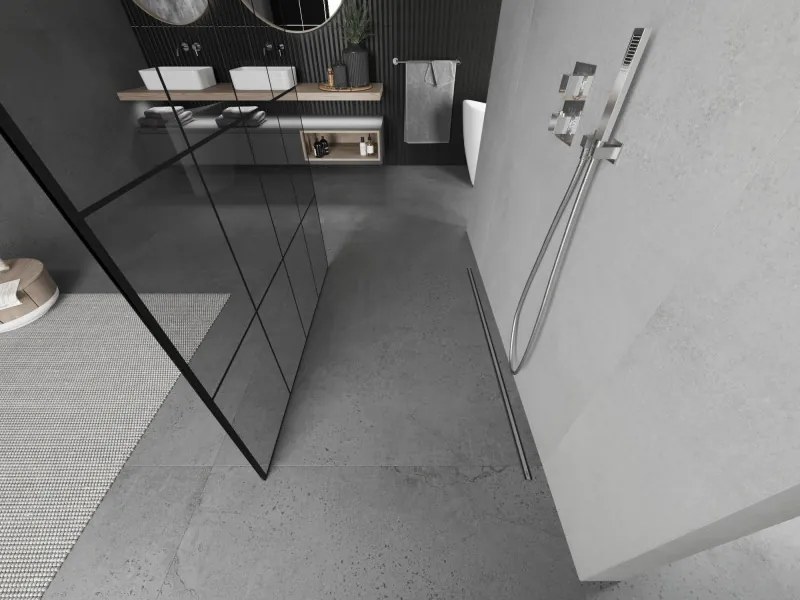 Mexen Kioto, sprchová zástěna Walk-In 150 x 200 cm, 8mm sklo černý vzor, chromový profil, 800-150-002-01-77