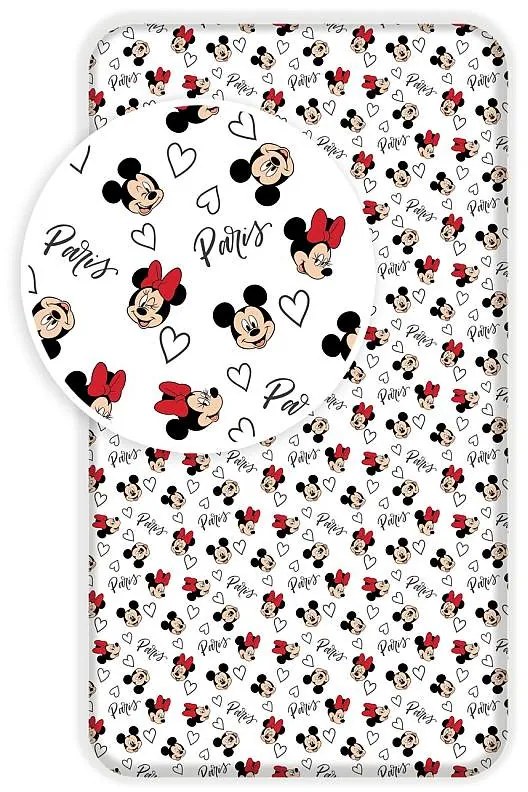 JERRY FABRICS Prostěradlo Mickey a Minnie Paříž Eiffelova věž Bavlna 90/200 cm