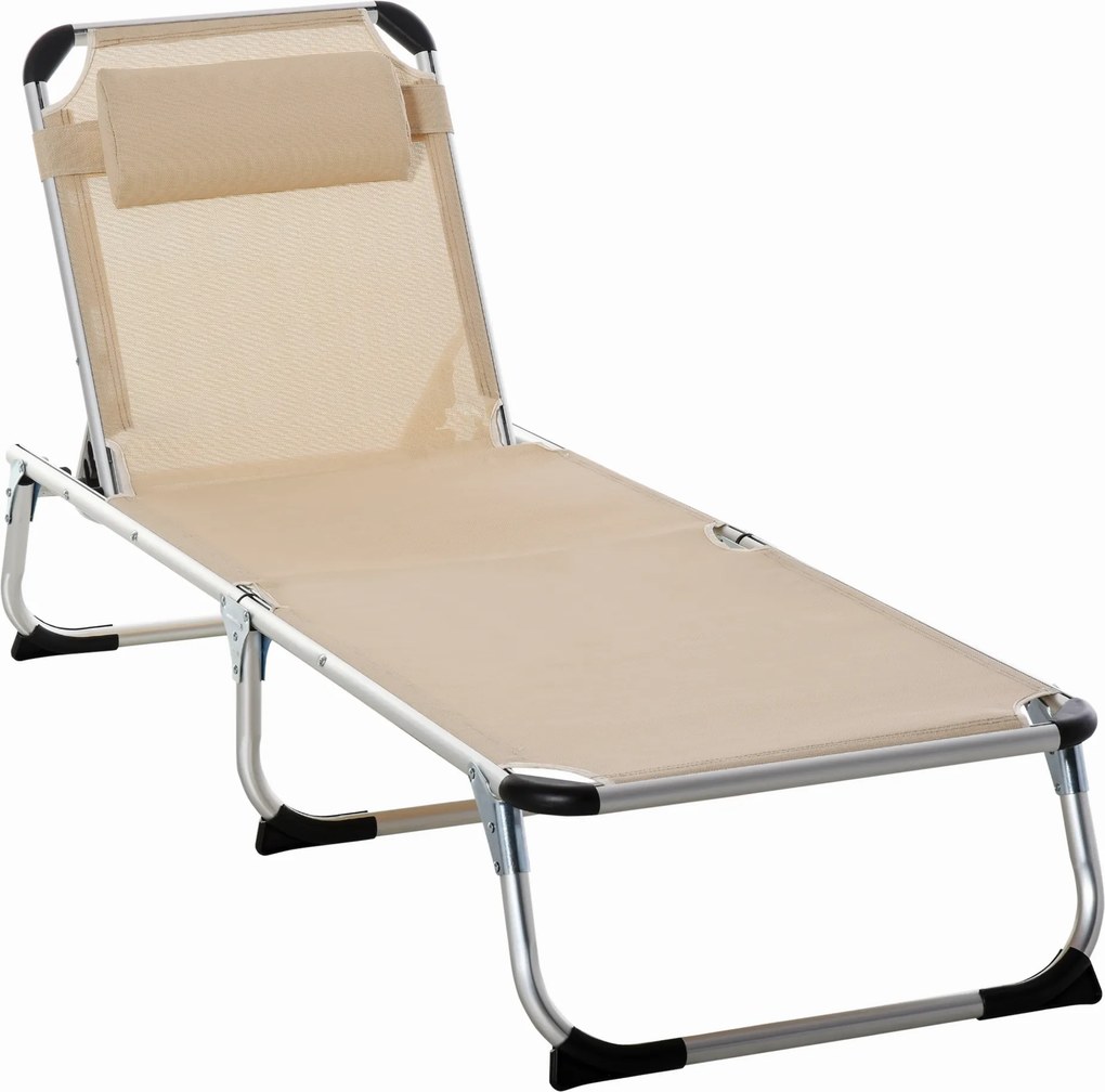 Outsunny skládací zahradní lehátko s polštářem ergonomické relaxační lehátko s 4stupňově nastavitelným opěradlem, hliníkové, nosnost až 120 kg, vhodn…