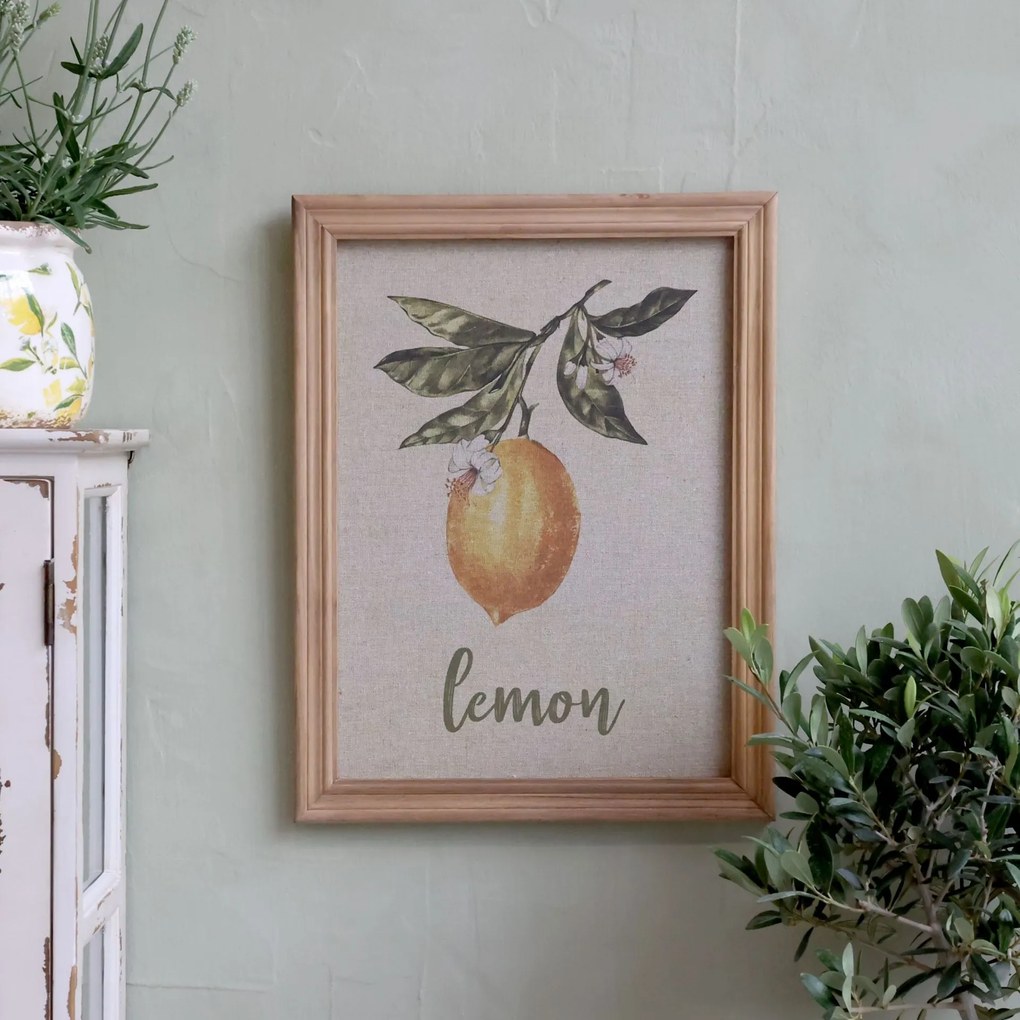 Chic Antique Obraz v dřevěném rámu Lemon, žlutá barva, dřevo