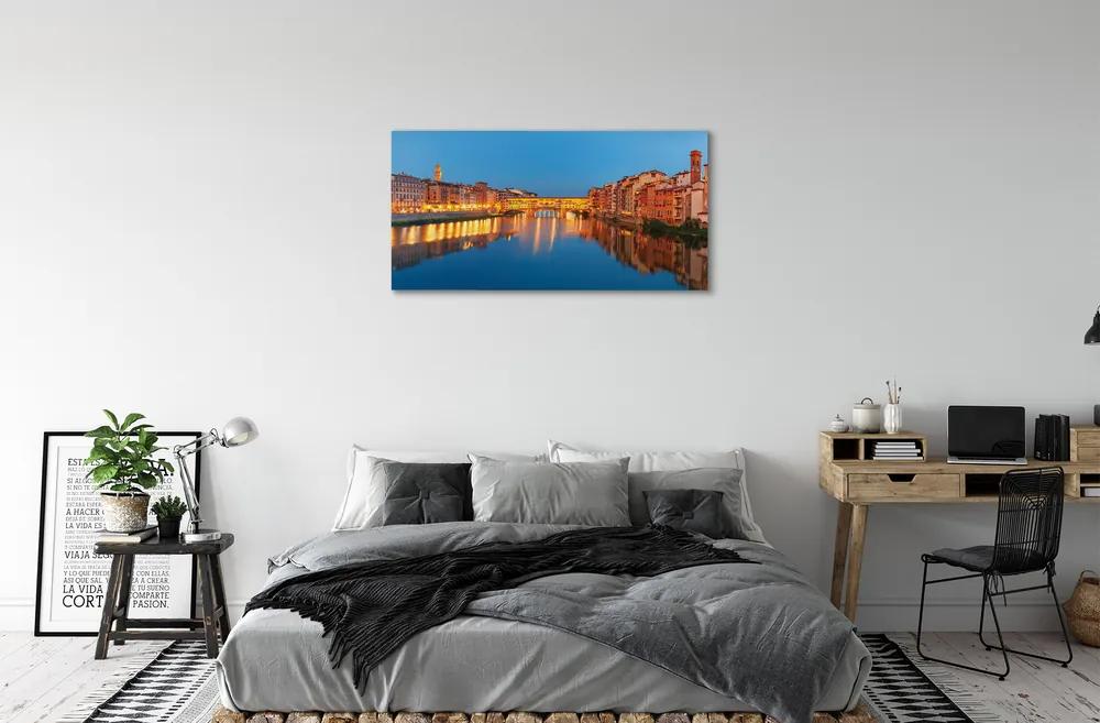 Obrazy na plátně Italy River mosty budovy v noci 125x50 cm